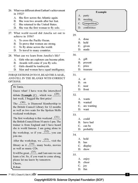 English Olympiad Class 6 Sample Question Paper 15 Olympiad Tester