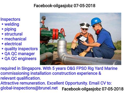 Inspectors Electrical Mechanical Piping Welding QA QC Engineers Manager