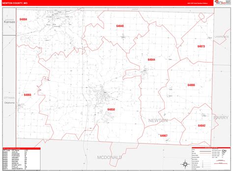 Newton County Mo Zip Code Wall Map Red Line Style By Marketmaps Mapsales