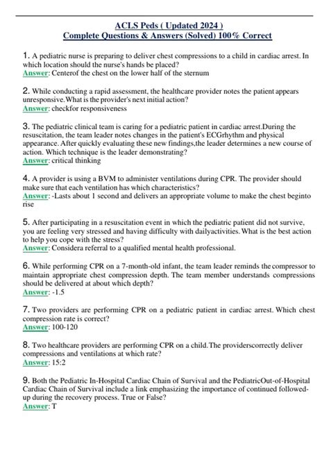 Acls Peds Updated 2024 Complete Questions And Answers Solved 100 Correct Acls Stuvia Us