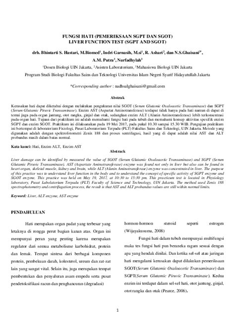 Doc Fungsi Hati Pemeriksaan Sgpt Dan Sgot Liver Function Test Sgpt And Sgot Docx