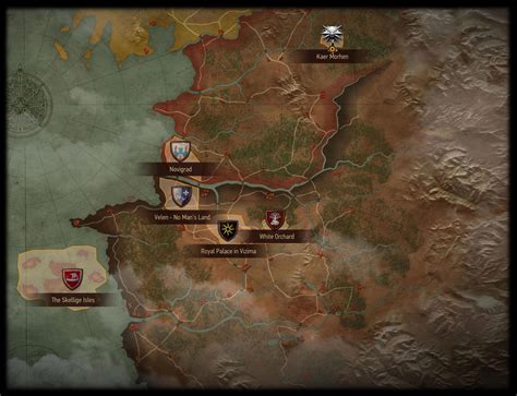 All Playable Areas Of The Witcher Trilogy Shown On A Map Of The