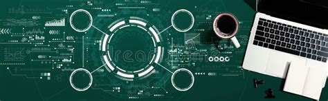 Tech Circle With Person Using Laptop Computer Stock Photo Image Of Digital Notebook 179669754