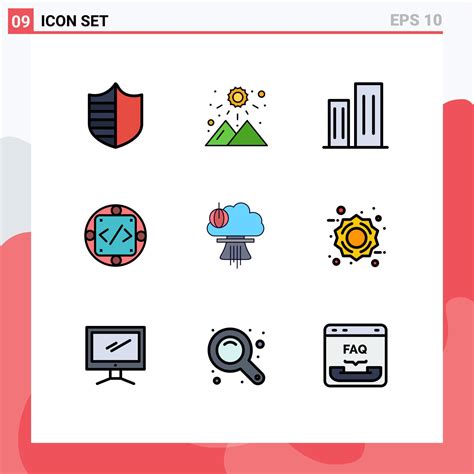Filledline Flat Color Pack Of 9 Universal Symbols Of Produc Implementation Architecture Custom