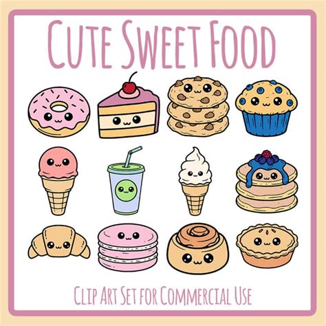 Cute Sweet Food Clip Art Kawaii Faces On Desserts By Hidesys Clipart