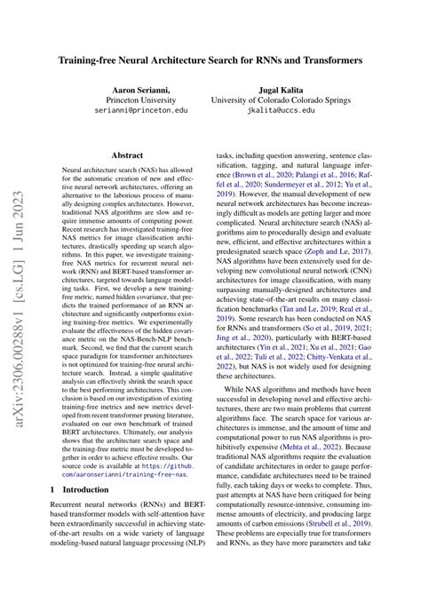 Pdf Training Free Neural Architecture Search For Rnns And Transformers