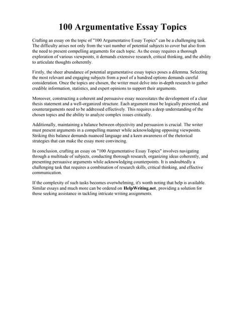 100 Argumentative Essay Topics Pdf