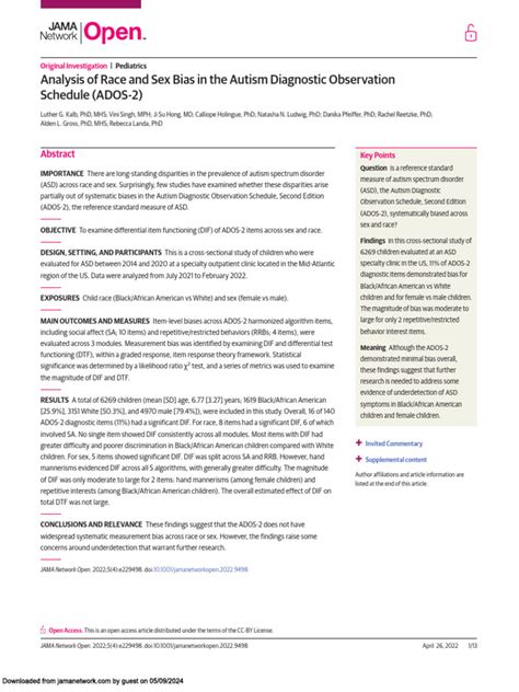 Analysisofraceandsexbiasintheautismdiagnosticobservation Schedule Ados 2 Pdf Autism Spectrum