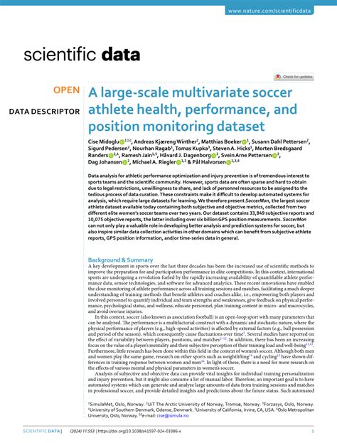 Pdf A Large Scale Multivariate Soccer Athlete Health Performance And Position Monitoring Dataset