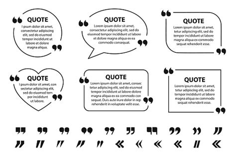 흰색 배경 벡터 그림에 격리 된 따옴표 텍스트 상자 프레임 따옴표 모음의 집합입니다 0명에 대한 스톡 벡터 아트 및 기타 이미지 0명 기포 대화 풍선 문자 기호