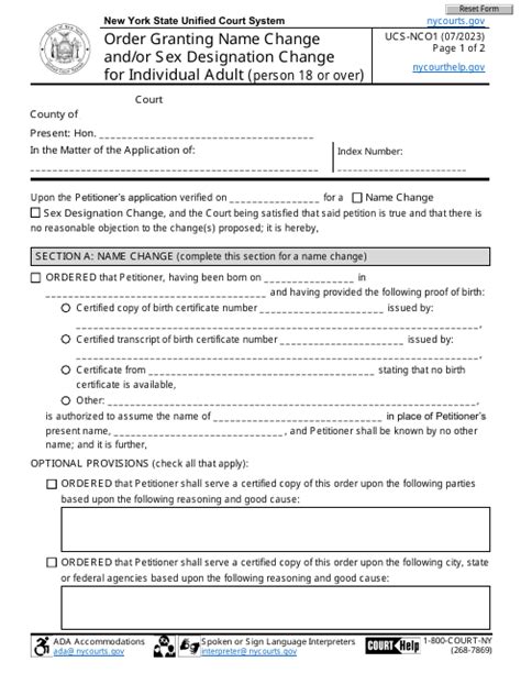 Form Ucs Nco1 Download Fillable Pdf Or Fill Online Order Granting Name