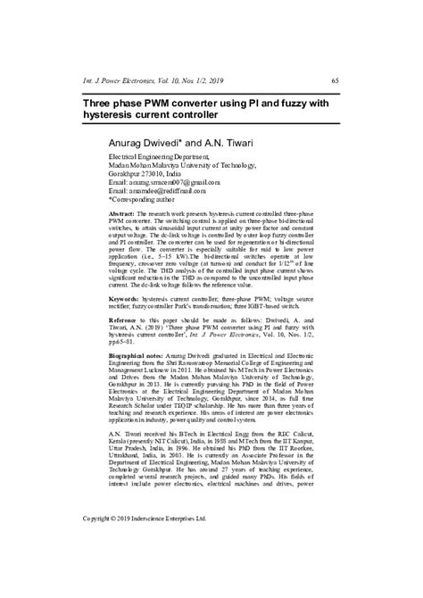 Pdf Three Phase Pwm Converter Using Pi And Fuzzy With Hysteresis Current Controller