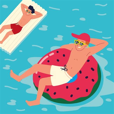 Premium Vector Men Floating In The Pool