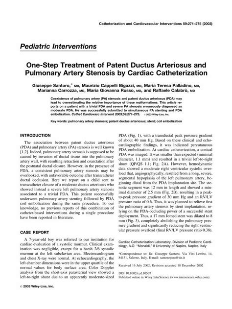 Pdf One Step Treatment Of Patent Ductus Arteriosus And Pulmonary