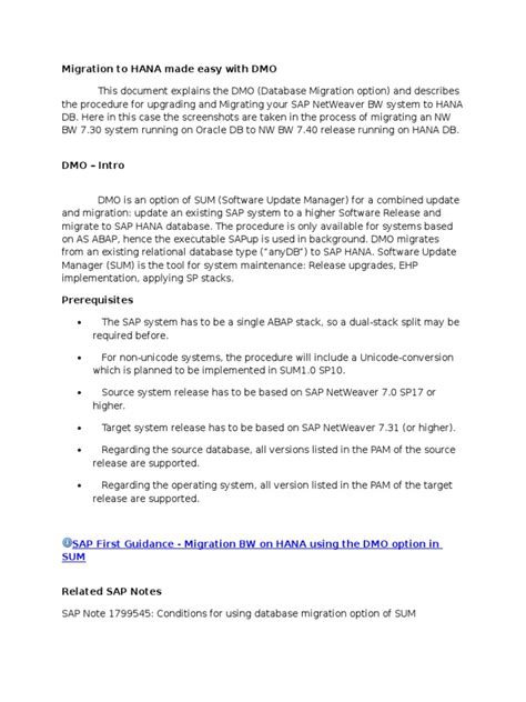 Migration To Hana Made Easy With Dmo Pdf Sap Se Databases
