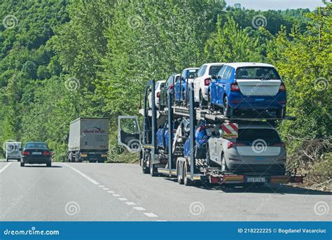 Car Transporter Truck Hauls New Cars On The Road Editorial Photo