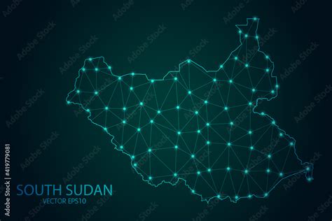 Map Of South Sudan With Glowing Point And Lines Scales On The Dark Gradient Background 3d