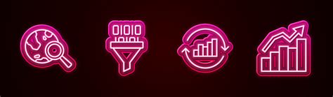 라인 검색 지구본 바이너리 코드 파이 차트 인포 그래픽 및 금융 성장을 설정합니다 빛나는 네온 아이콘입니다 벡터 0명에 대한 스톡 벡터 아트 및 기타 이미지 Istock
