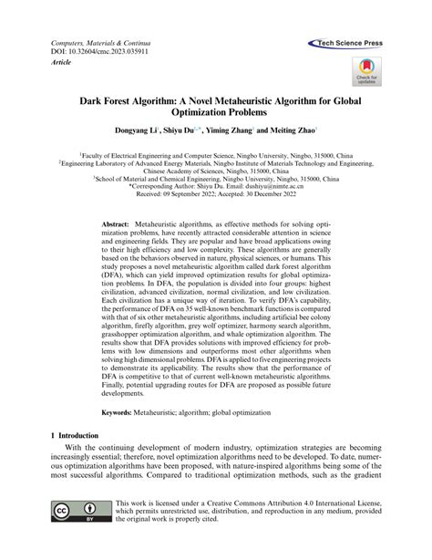 Pdf Dark Forest Algorithm A Novel Metaheuristic Algorithm For Global Optimization Problems