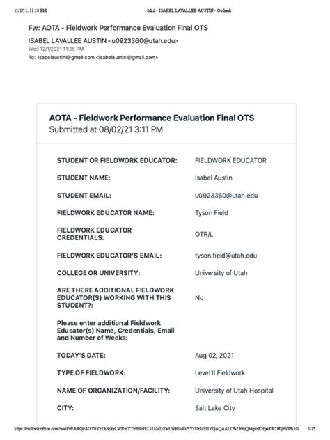 Fieldwork Final Pdf Evaluation Occupational Therapy