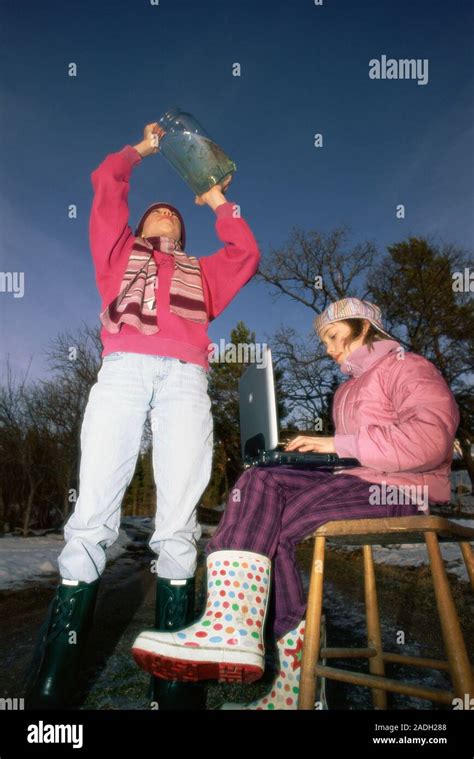 Biology Lesson Schoolgirls Using A Computer And Looking At Biological