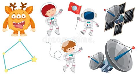 Set Of Space Cartoon Characters And Objects Stock Vector Illustration Of Outer Orbiter 254751818