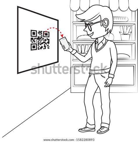 Man Scanning Qr Code Poster Bakery Stock Vector Royalty Free 1582280893 Shutterstock