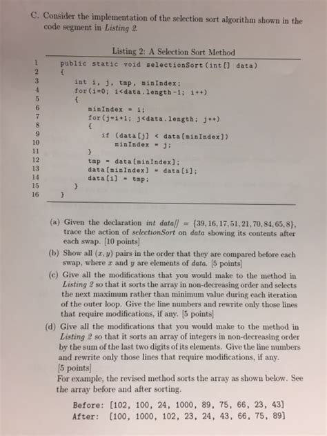 Solved Consider The Implementation Of The Selection Sort