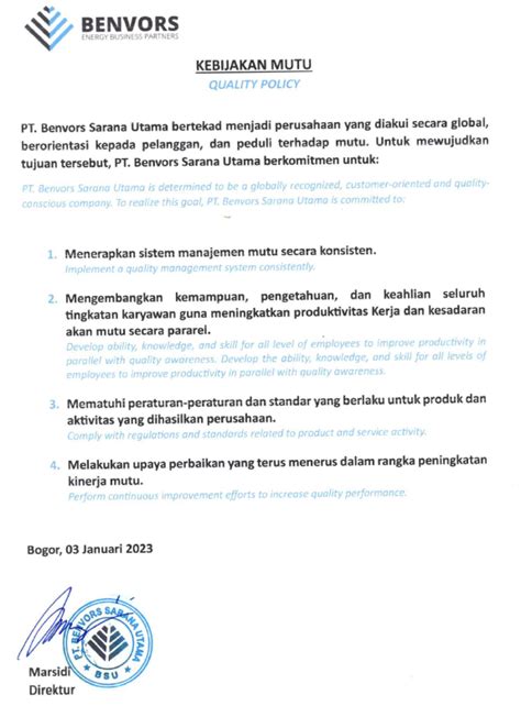 Qhse Commitment Benvors