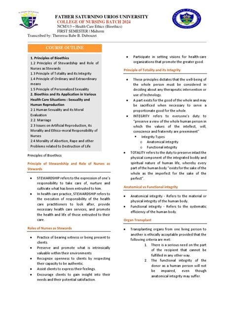 Principles Of Bioethics Midterm Notes Pdf Utilitarianism