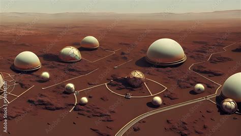 First Martian Colony Mars Base Planet Mars Colony With Geodesic