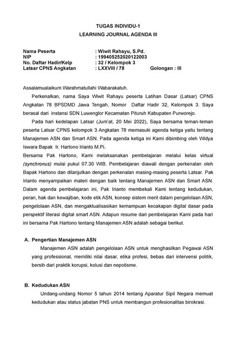 Tugas Agenda 3kel332wiwit Rahayu Tugas Individu Learning Journal Agenda Iii Nama Peserta
