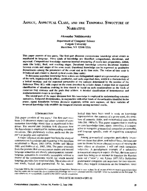 Pdf Aspect Aspectual Class And The Temporal Structure Of Narrative