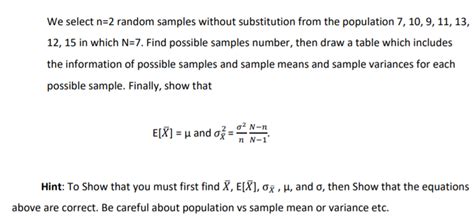 Solved We Select N2 Random Samples Without Substitution