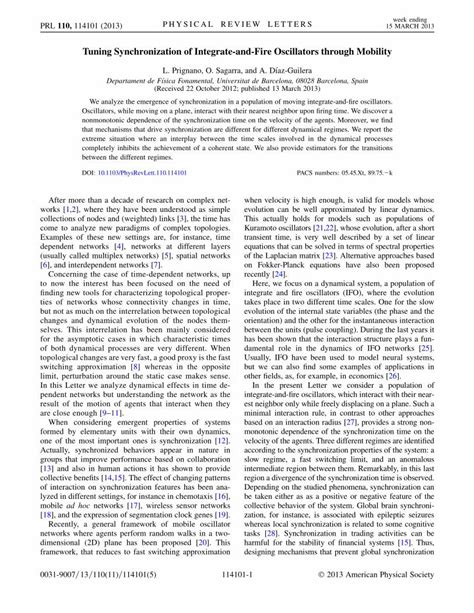 Pdf Tuning Synchronization Of Integrate And Fire Oscillators Through Mobility Dokumentips