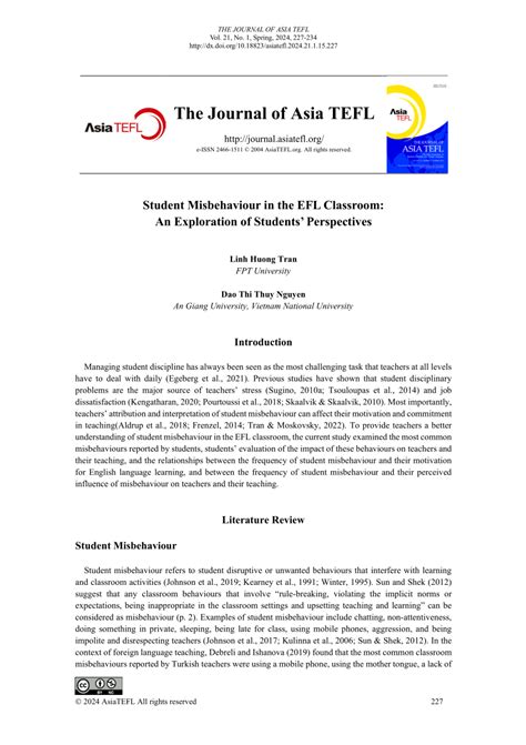 Pdf Student Misbehaviour In The Efl Classroom An Exploration Of