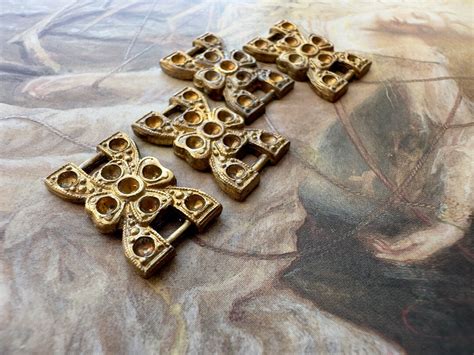4 Vintage Old Solid Brass Connectors Pieces Findings Stampings For