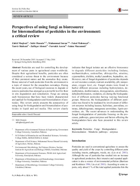 Pdf Perspectives Of Using Fungi As Bioresource For Bioremediation Of Pesticides In The
