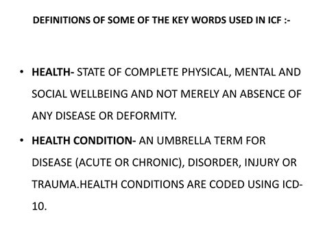 International Classification Of Functioning Disability And Health Pptx