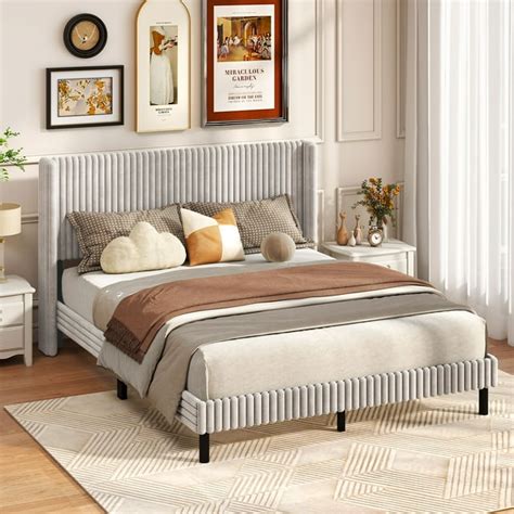 Costway Queen Size Velvet Bed Frame Upholstered Platform Bed With