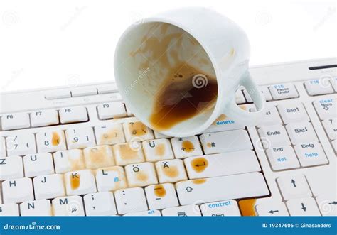 Coffee Cup On Computer Keyboard Stock Photo Image Of Mishap Emptied