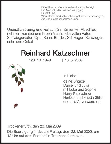 Traueranzeigen Von Reinhard Katzschner Trauer Hna De