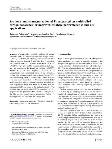 Pdf Synthesis And Characterization Of Pt Supported On Multiwalled Carbon Nanotubes For