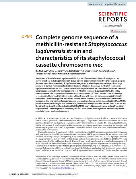 Pdf Complete Genome Sequence Of A Methicillin Resistant Staphylococcus Lugdunensis Strain And