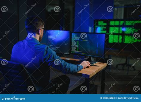 It Technician Person With Technology For Typing Code Future And Data Analytics Stock Image