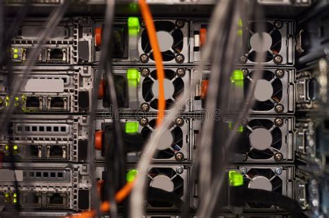 Computer Servers With Cables And Indicator Lights Flashing Stock Image Image Of Rack Cloud