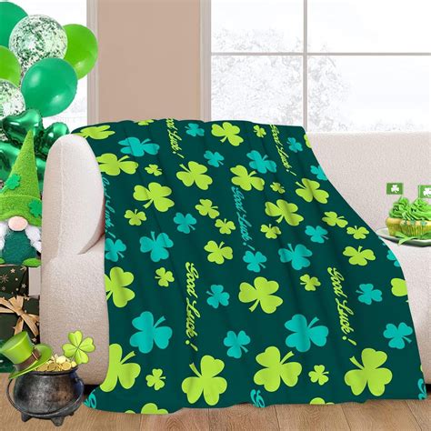 St Patricks Day Throw Blanket Green Lucky Clovers And Shamrocks