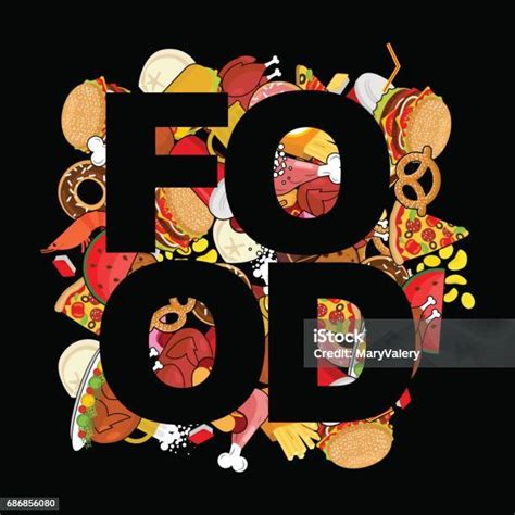 음식 낙서입니다 많은 피드 육류의 더미 피자 고 타코입니다 감자 튀김 그리고 햄버거입니다 핫도그 그리고 쿠키입니다 구운된 터키 고 수 박입니다 돼지고기 그리고 케이크입니다