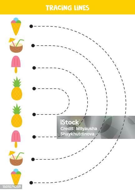 아이들을 위한 트레이싱라인 만화 귀여운 여름 음식입니다 계절에 대한 스톡 벡터 아트 및 기타 이미지 계절 교육 냉동식품