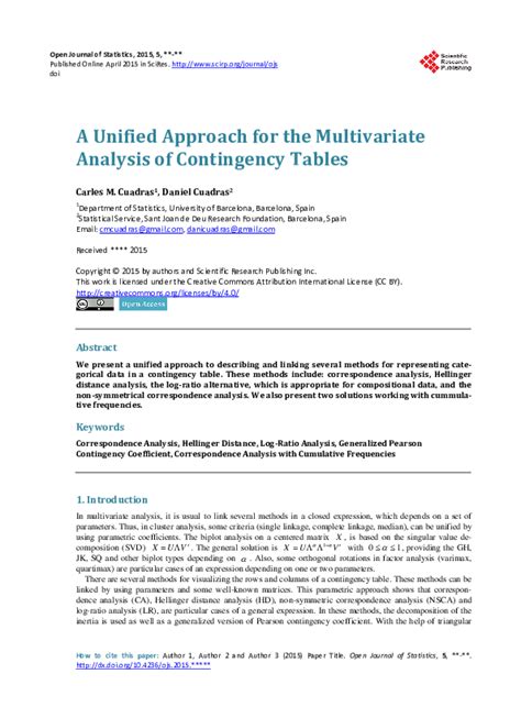 Pdf A Unified Approach For The Multivariate Analysis Of Contingency Tables